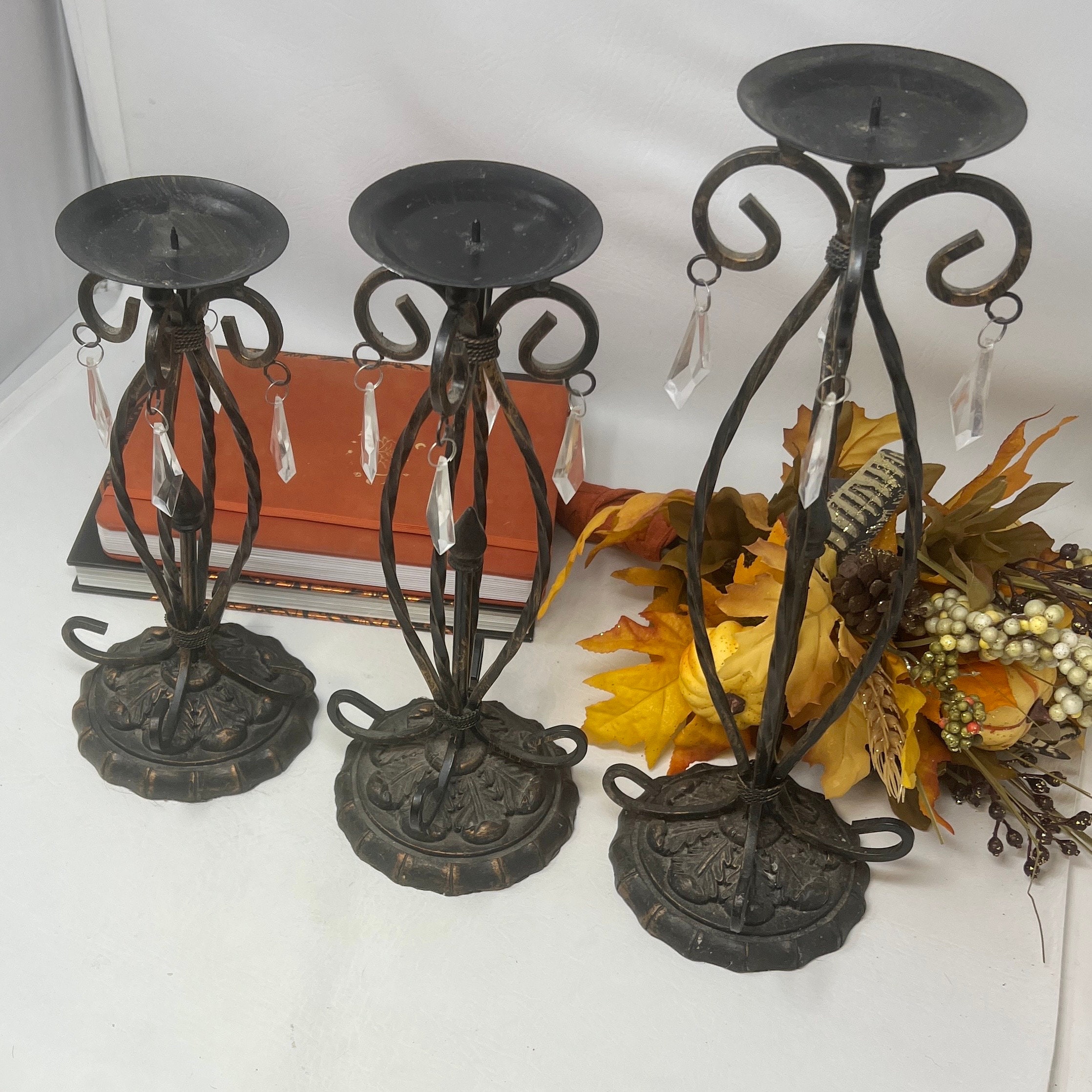 Vintage Pillar Candle Holder, Heavy Metal Candlestick, Candle Display ...