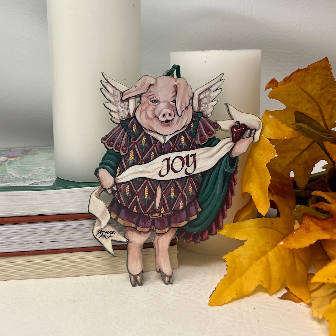 Vintage Signed Joanne West Hanging Christmas Ornament, Percival the Pig ...