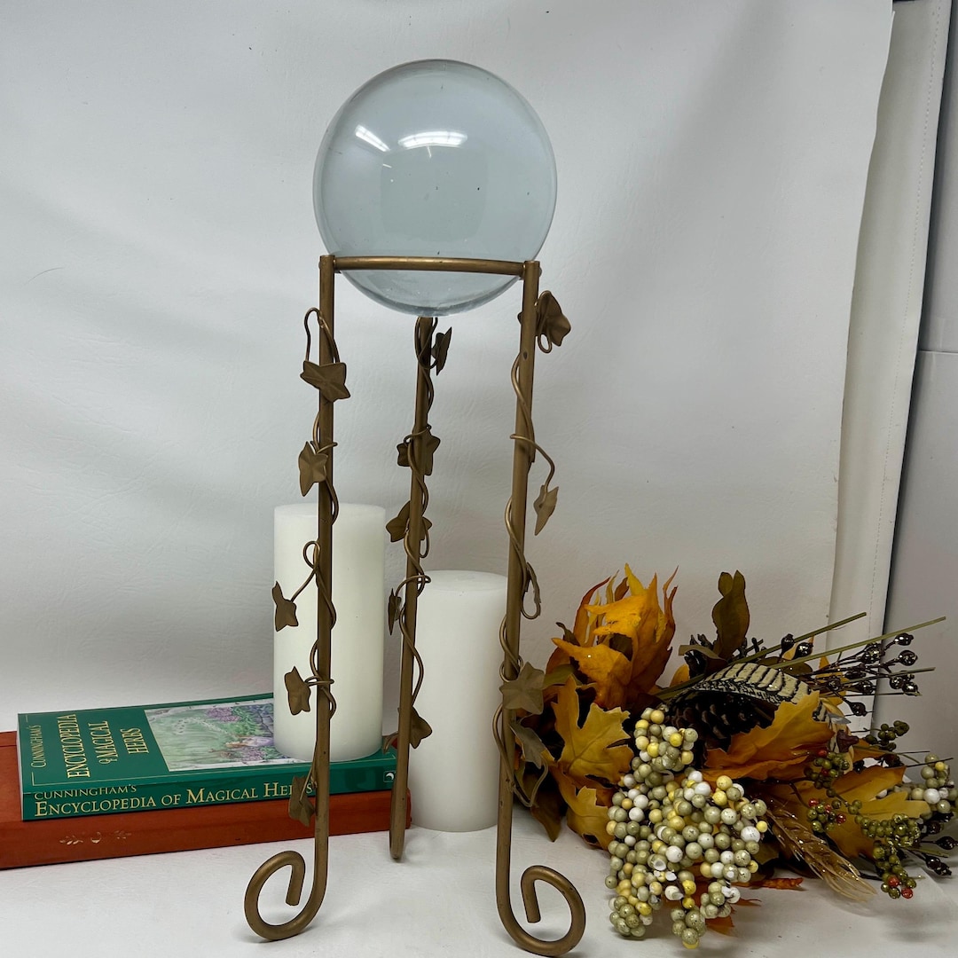 Tall Gold Metal Sphere Holder With Ivy and Leaves, Globe Stand, Egg ...