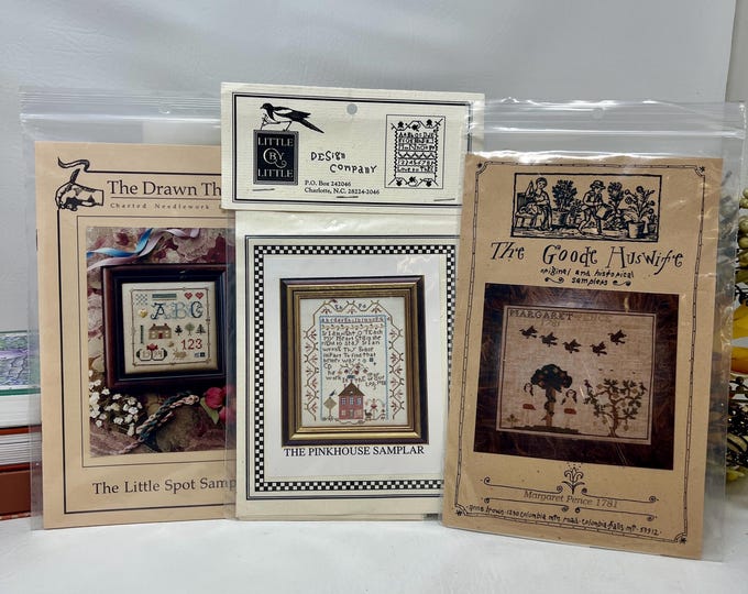 Vintage Lot of 3 DIY Cross Stitch Sampler Patterns, Rustic Antique ...