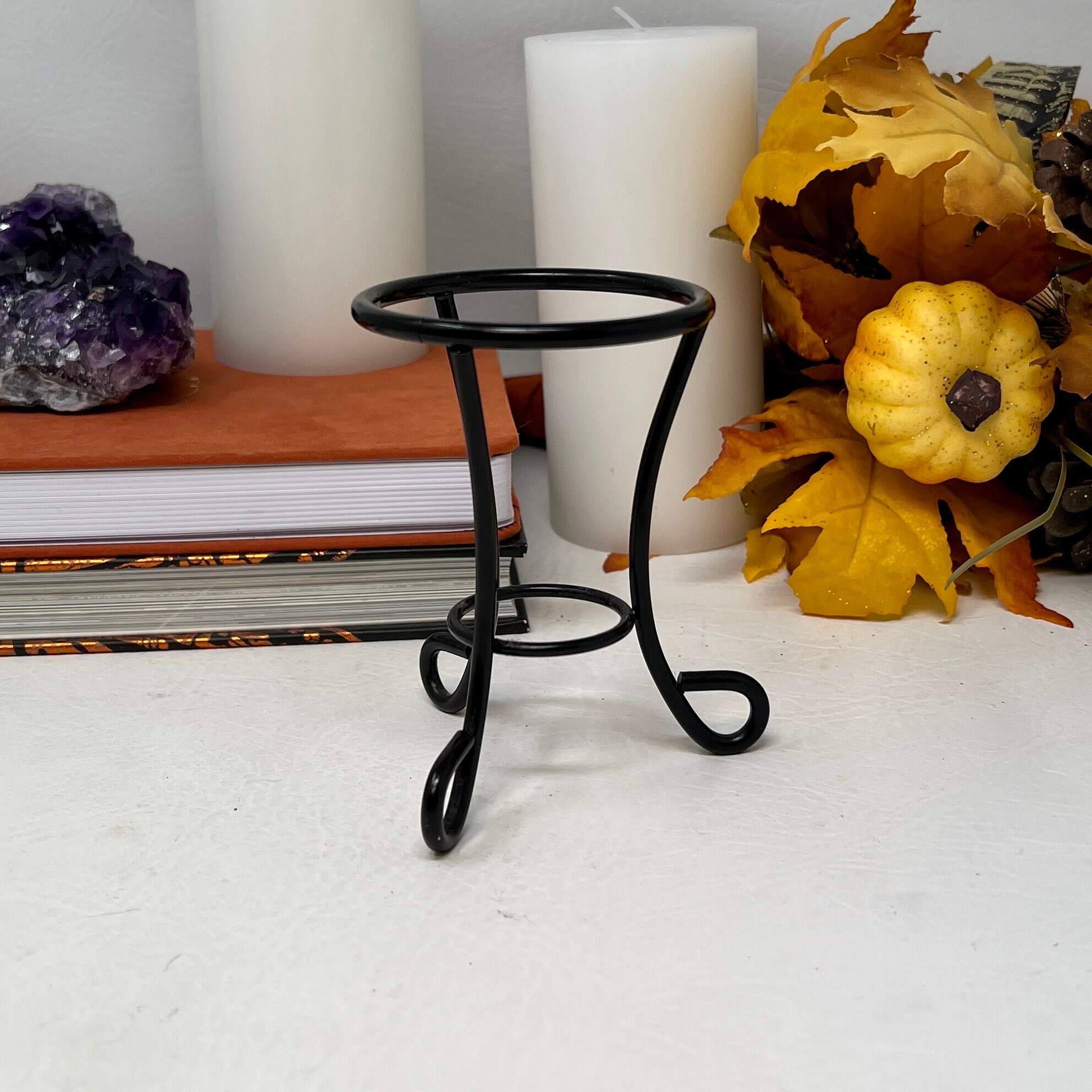 Black Metal Three Legged Sphere Holder With Decorative Curls - Etsy