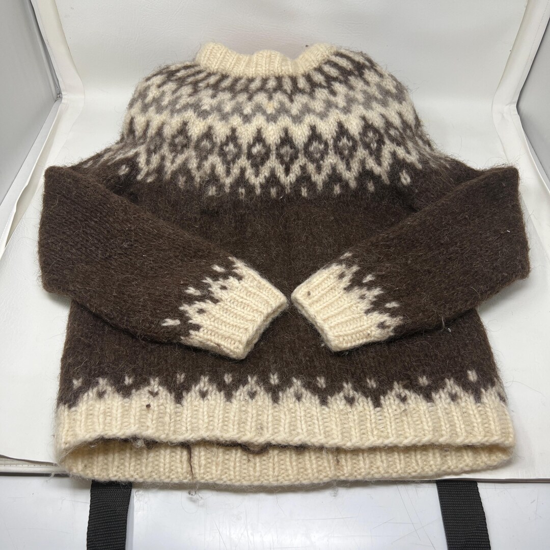 Vintage Samband of Iceland Wool Sweater, Brown and Cream Wool Small ...