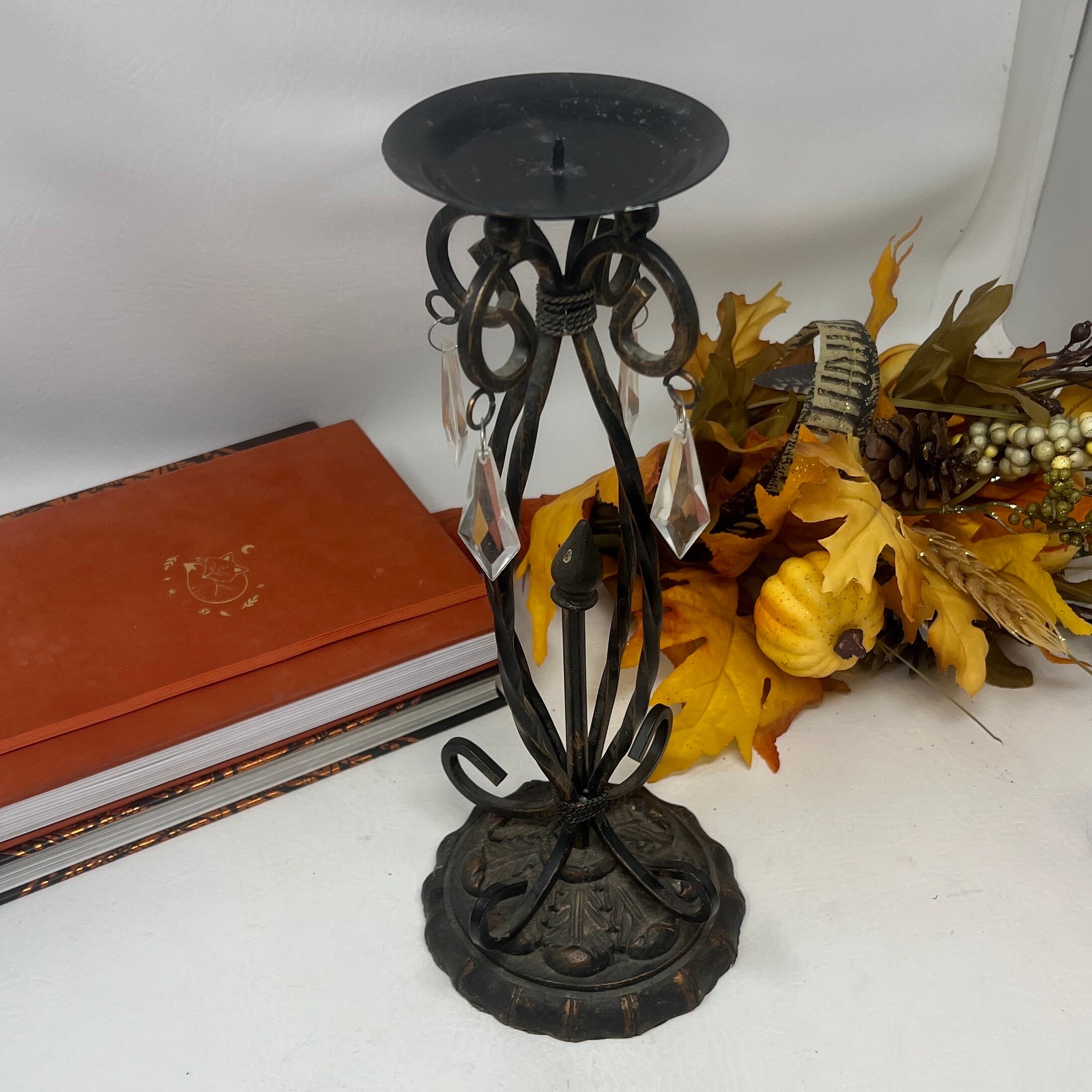 Vintage Pillar Candle Holder, Heavy Metal Candlestick, Candle Display ...