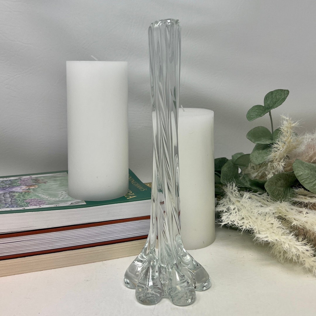 Vintage Bubble Bottom Handblown Twisted Glass Flower Vase, Clear Glass ...