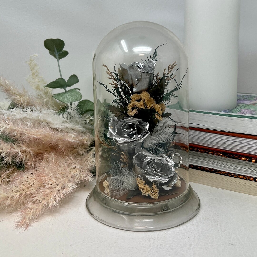 Eternal Rose, Vintage Freeze Dried Silver Rose Floral Arrangement in ...