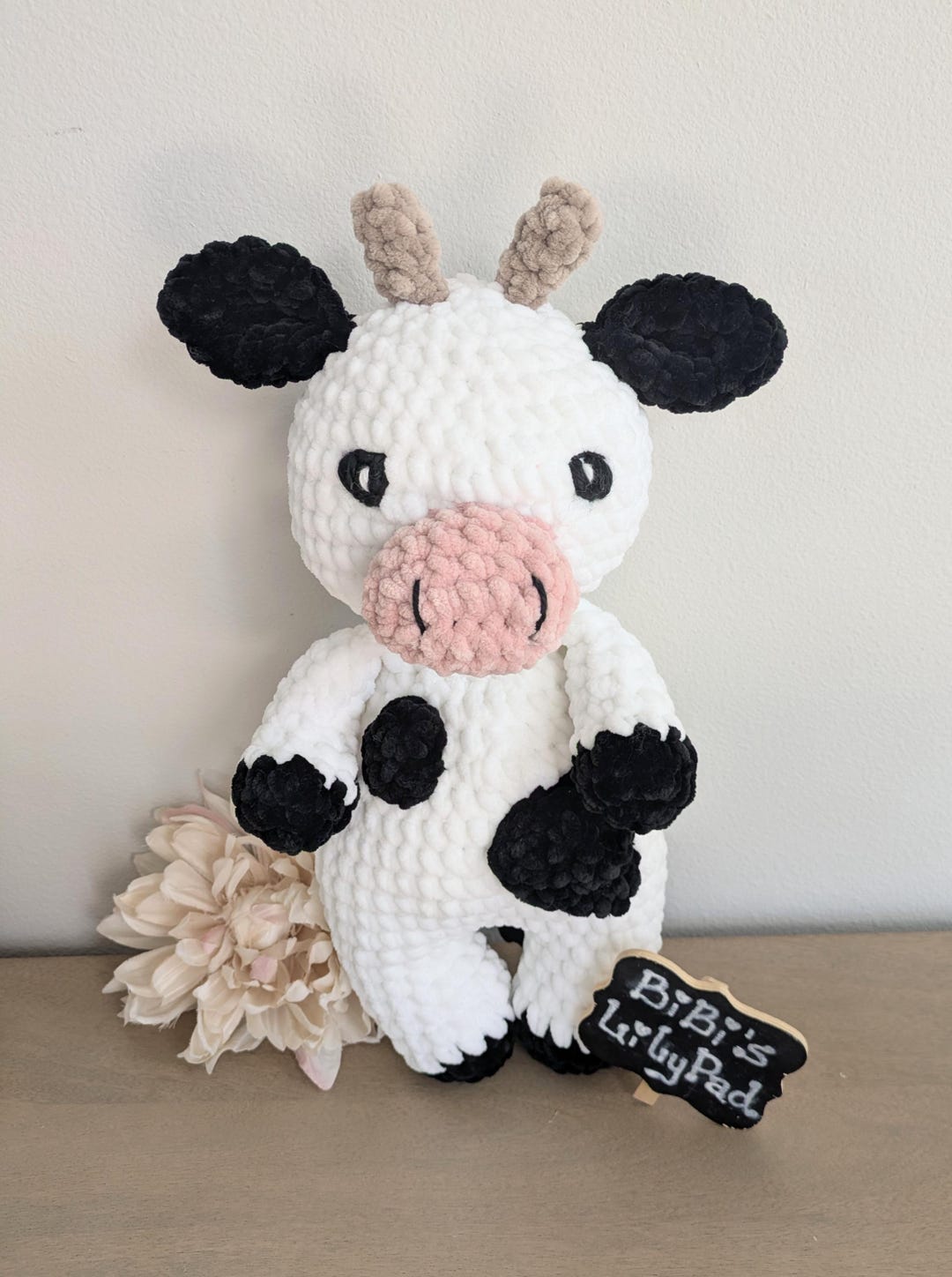 Handmade Plushie Cow. Crochet Stuffed Black and White Dairy Cow. Unisex ...