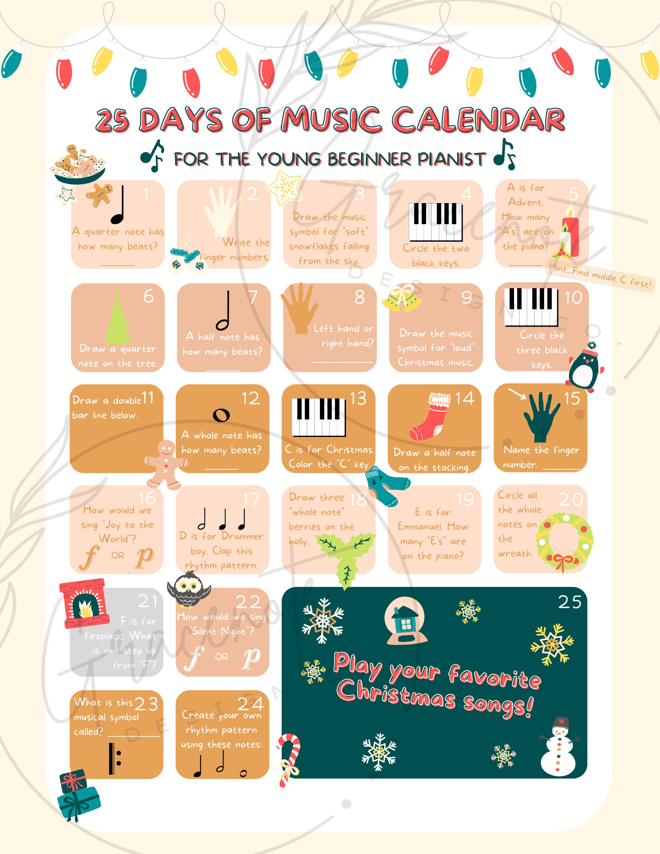 Music Advent Calendar - for the Younger Beginner Pianist, Age 6-8 ...