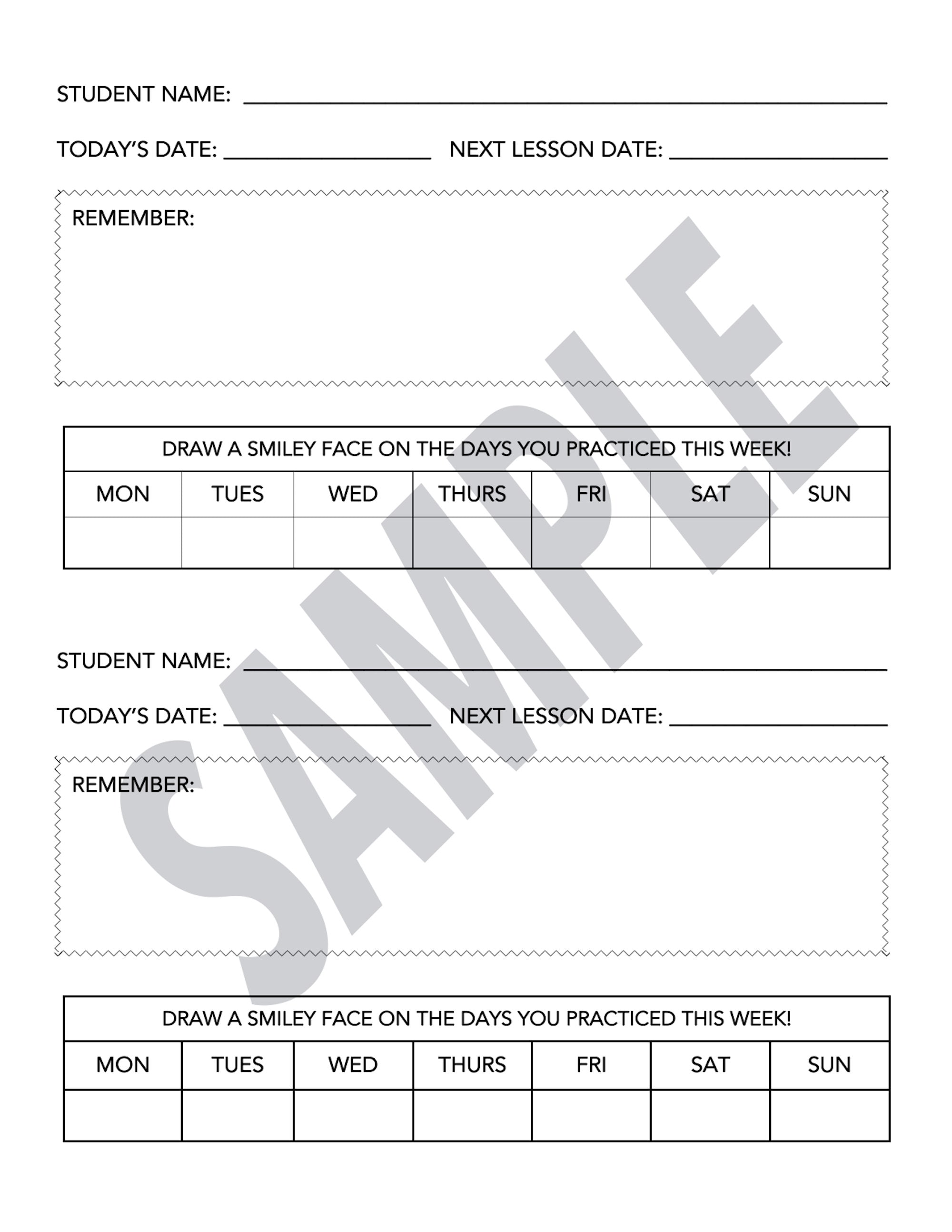 Piano Student Assignment Sheet (B&W Version) - for the Young Beginner ...