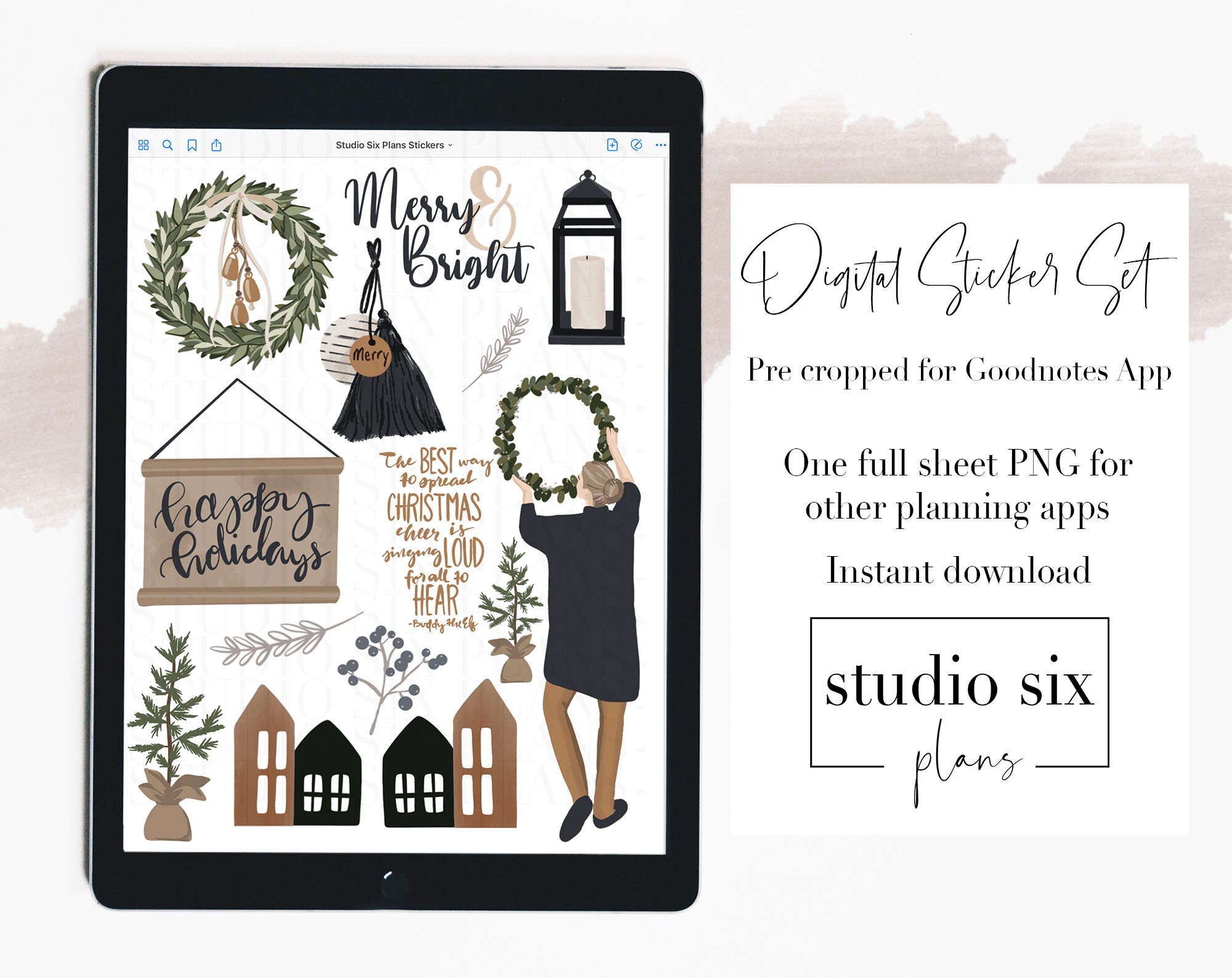 Farmhouse Holiday Digital Planner Stickers for Goodnotes | Etsy
