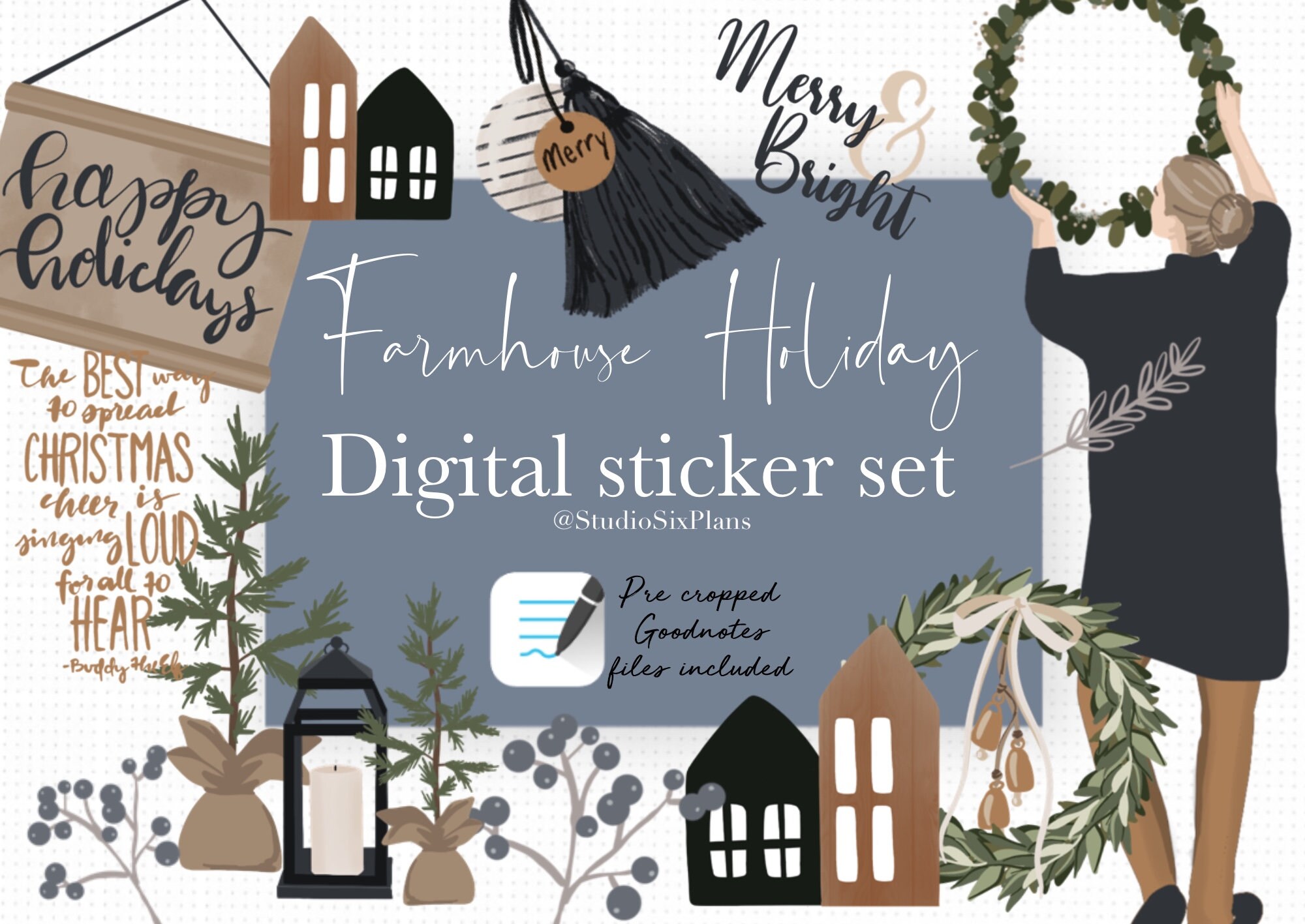 Farmhouse Holiday Digital Planner Stickers for Goodnotes | Etsy