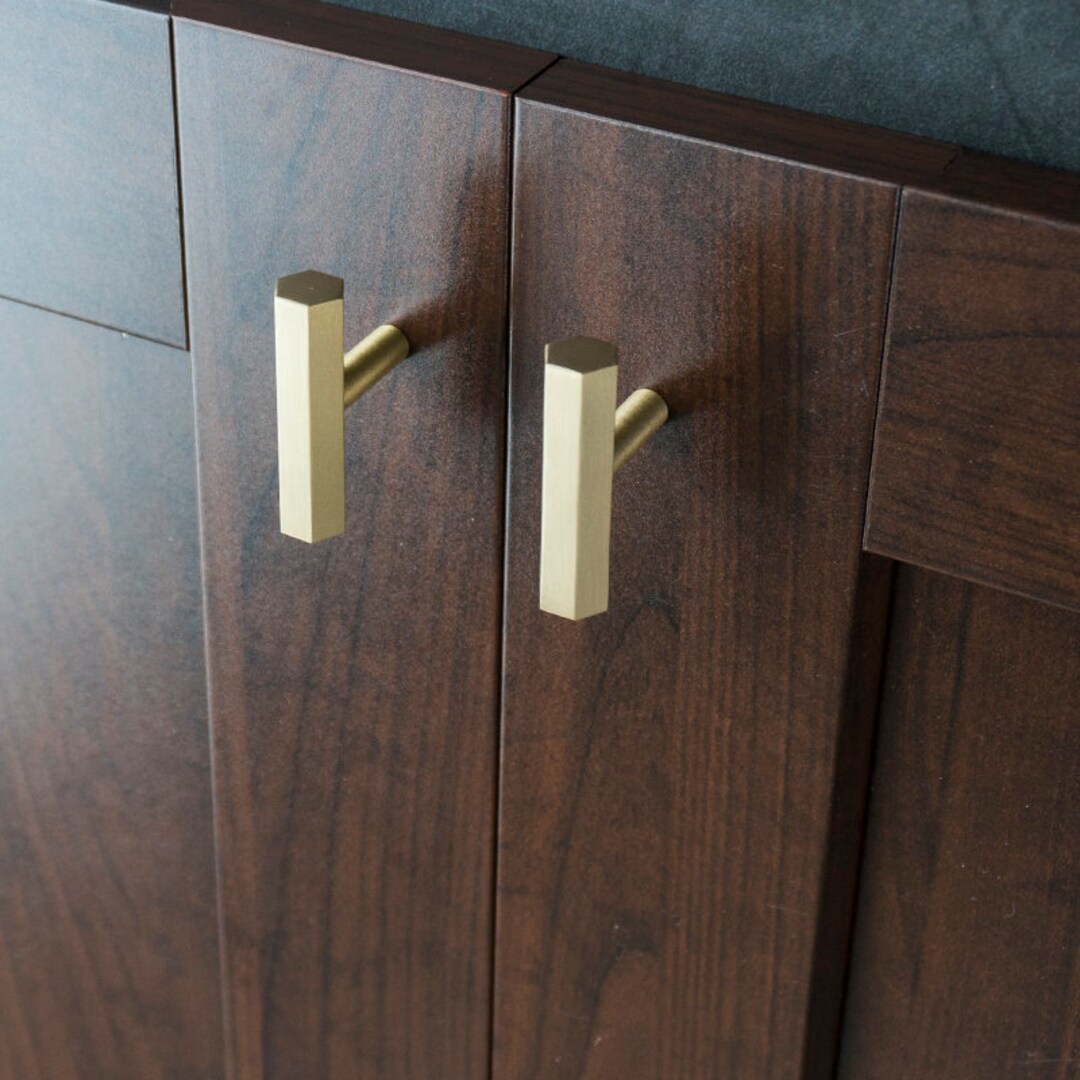 Gold Brass Hexagon Bronze T Bar Cabinet Drawer Handles Pulls - Etsy