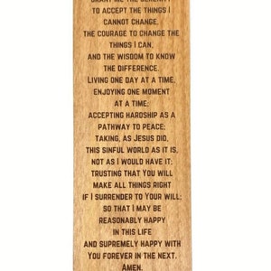 Serenity Prayer Wood Engraved Bookmark - Cursive Font - Etsy