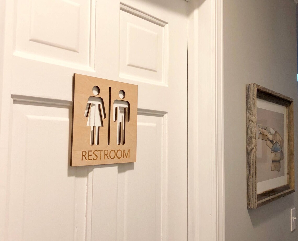 Restroom Wooden Sign Restroom Wooden Cutout Restroom Decor | Etsy