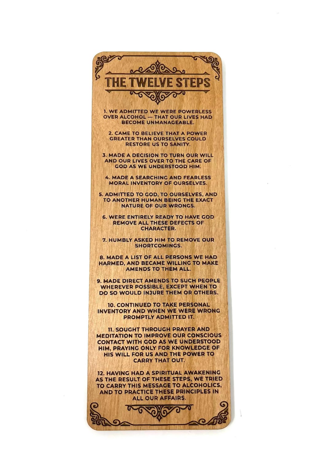 Wood Engraved AA Twelve Steps Bookmark | Recovery Gift | Alcoholics ...