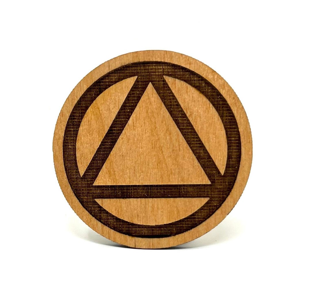 WOOD Sobriety Circle & Triangle Symbol Medallion! Sober Gifts, RECOVERY ...