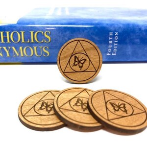 Al-anon Butterfly Token: Engraved Alder Wood Medallion - Etsy