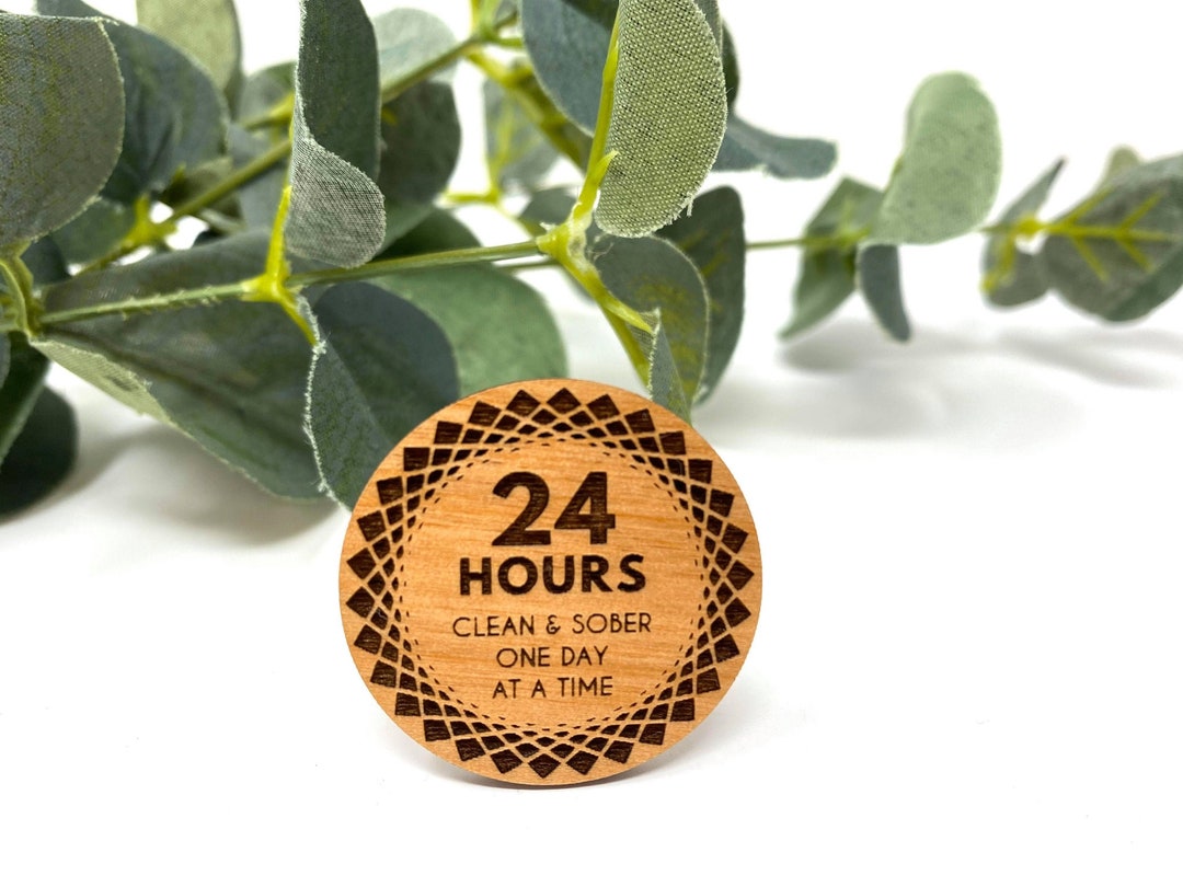 24 Hours Clean & Sober Alder Wood Medallion - AA NA Recovery Gift - Etsy