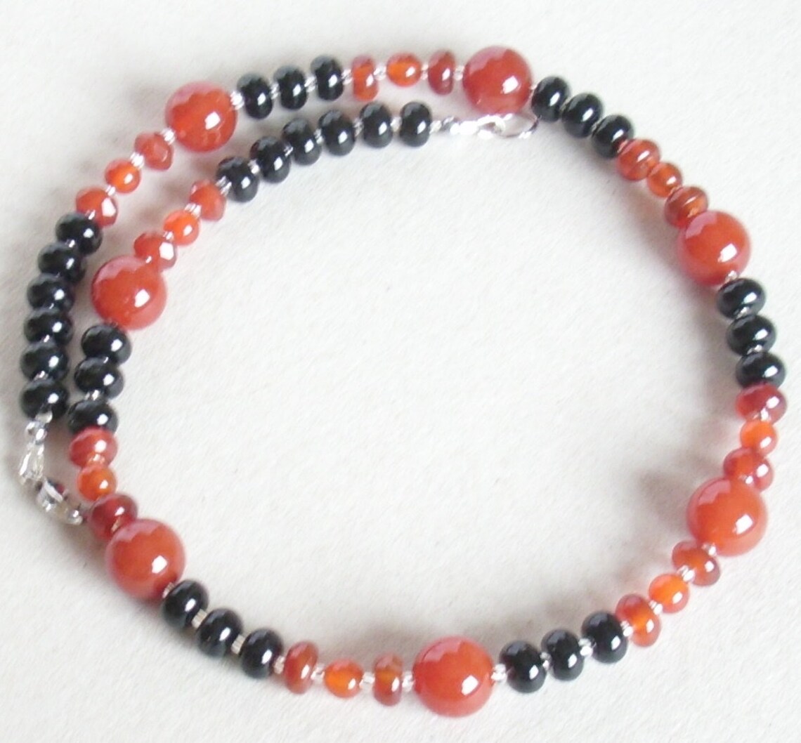 Necklace red black gem necklace red black brown red agate | Etsy