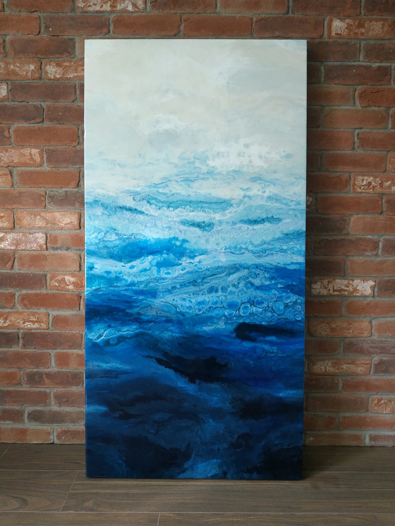 Original Abstract Serene Ocean Painting Handmade for Modern Space Decor ...