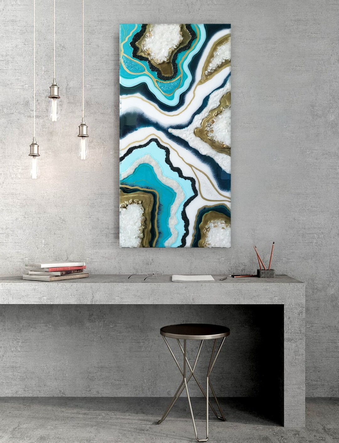 Original Geode Painting, Resin Geode Art, Crystal Painting, Geode Wall ...
