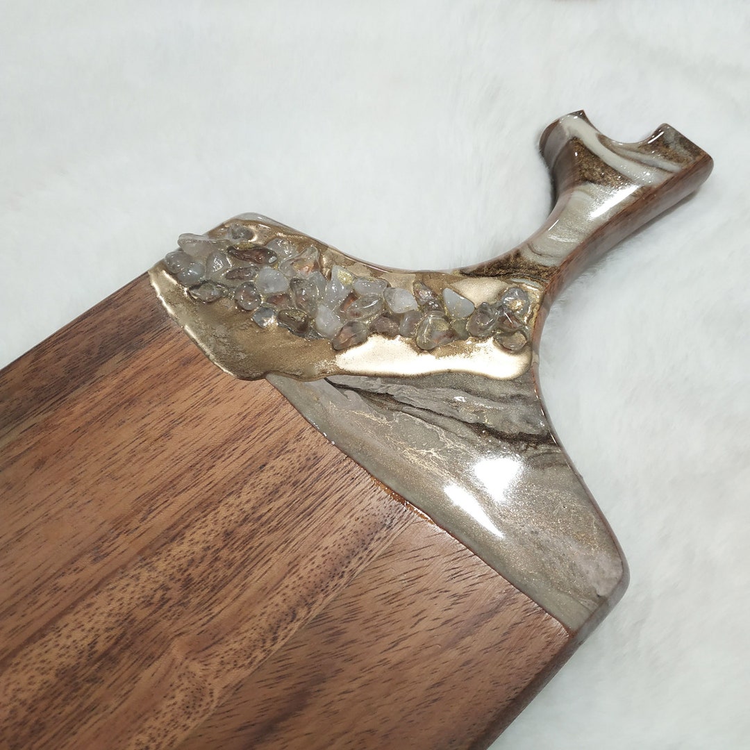 Walnut Serving Board With Quartz Geode Art Decor, Charcuterie Board ...