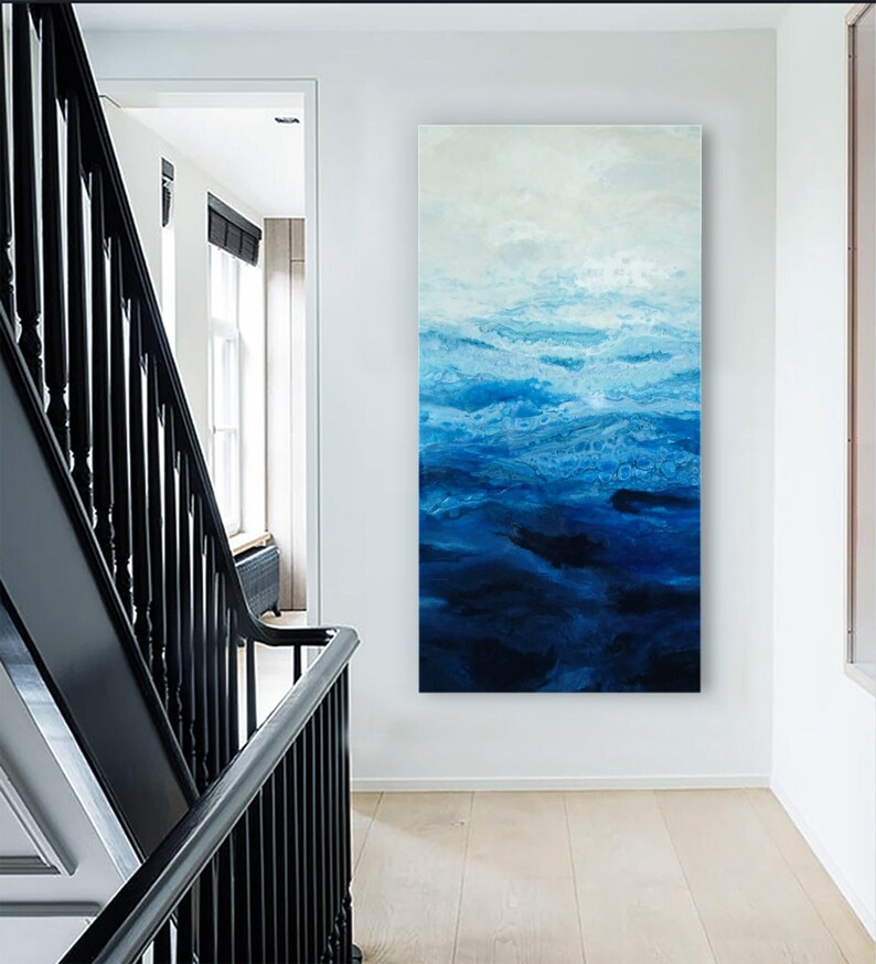 Original Abstract Serene Ocean Painting Handmade for Modern Space Decor ...