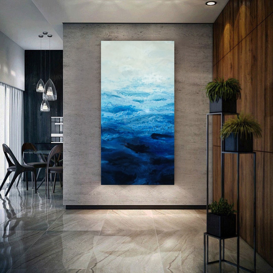 Original Abstract Serene Ocean Painting Handmade for Modern Space Decor ...