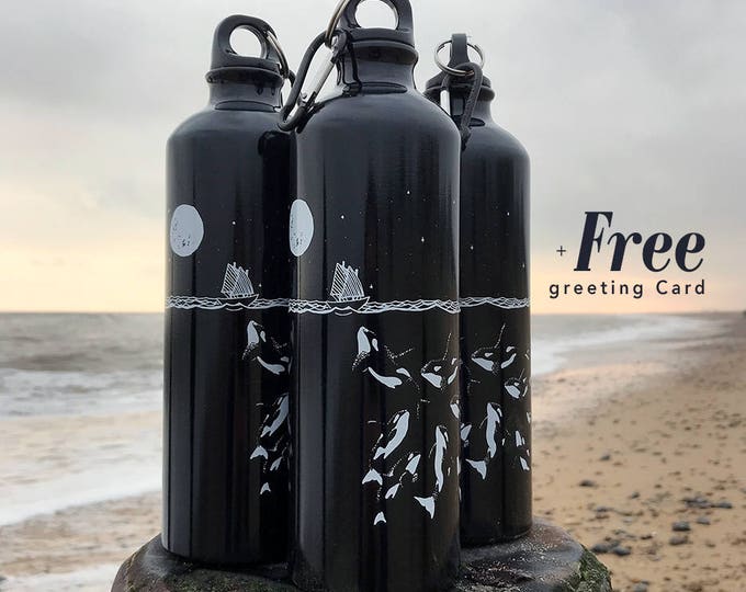 Orca Water Bottle Aluminium Water Flask in Black FREE Card - Etsy