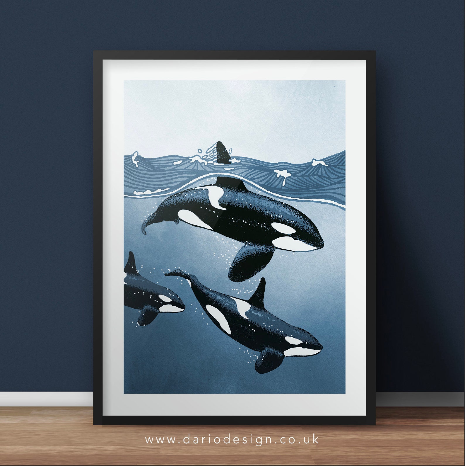Orca Pod Print Illustrated Art Poster of Killer Whales in - Etsy