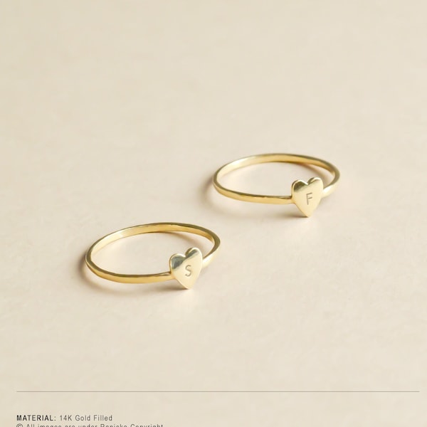 Initial Heart Ring - Etsy