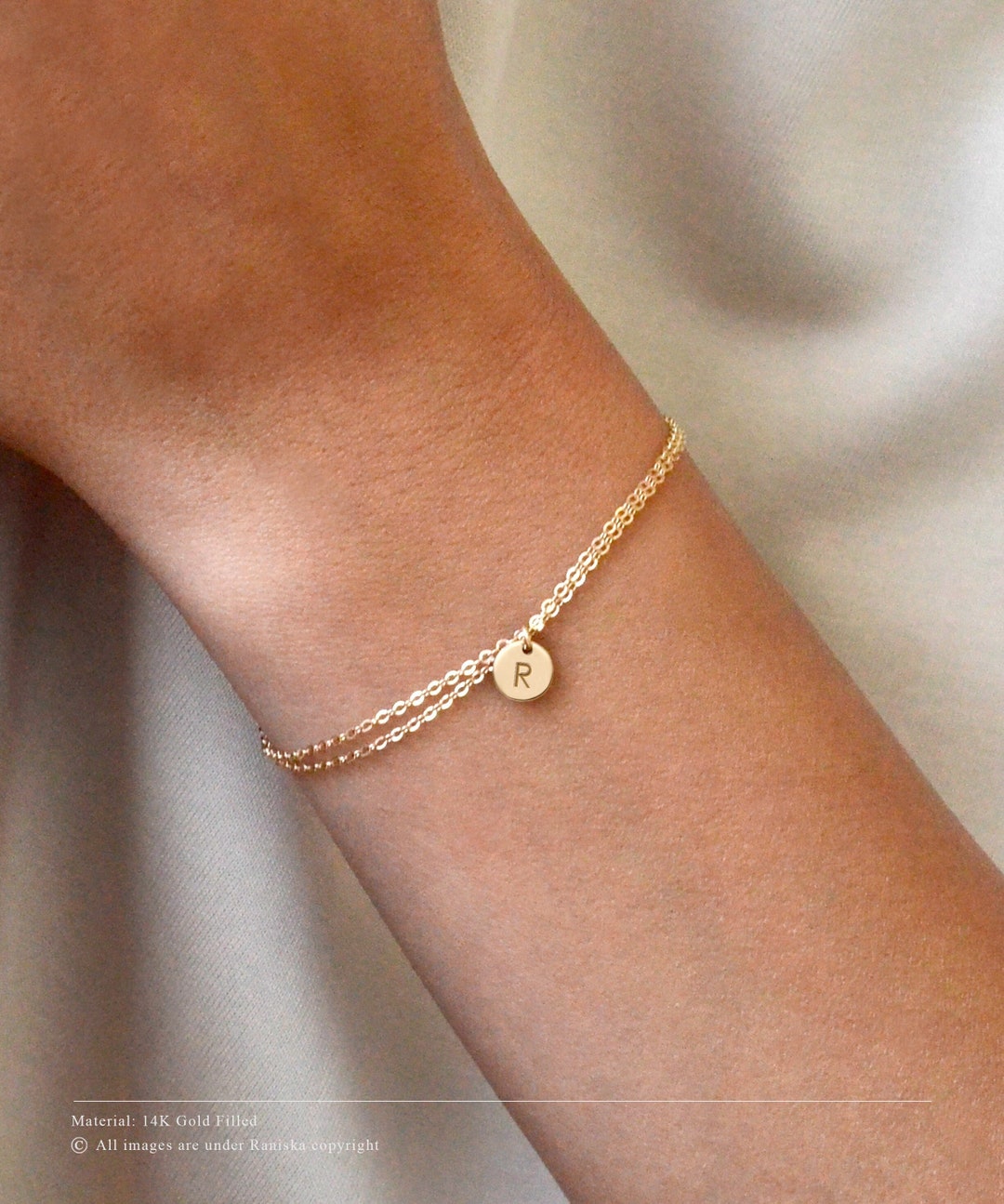 ZOLA 14K Solid Gold Dainty Chain Bracelet • Initial Charm Bracelet ...