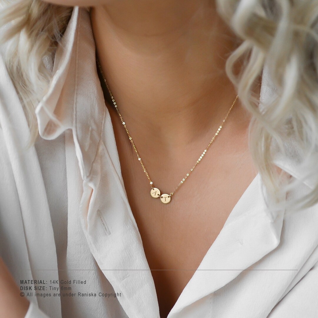 HALLE Initial Discs Necklace Tiny Disc Necklace Monogram - Etsy UK