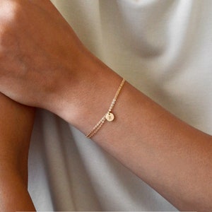 ZOLA 14K Solid Gold Dainty Chain Bracelet • Initial Charm Bracelet ...