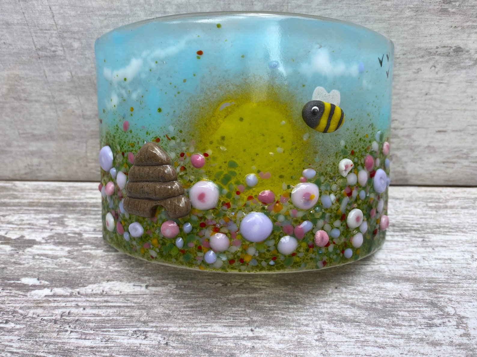 Bee and Beehive Fused Glass Picture Freestanding Bumblebee - Etsy