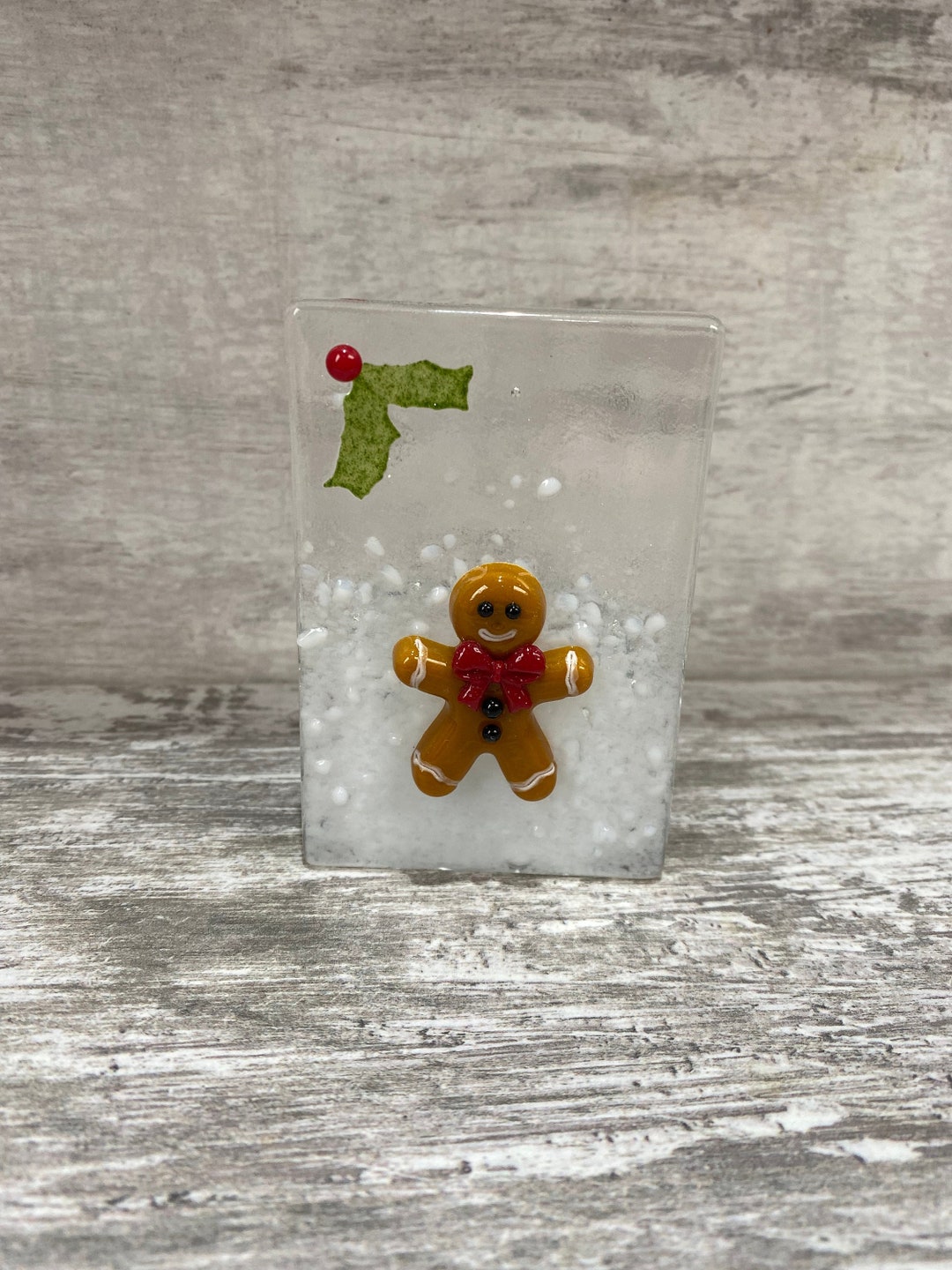 Tea Light Holder Gingerbread Man Christmas / Fused Glass / Christmas ...