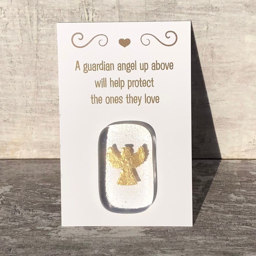 Guardian Angel Fused Glass Pocket Hug, Pebble/ Pocket Token / Thinking ...