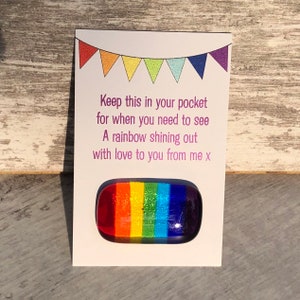 Pocket Hug Rainbow Fused Glass,with Love / Pocket Hug Pebble / Pride ...