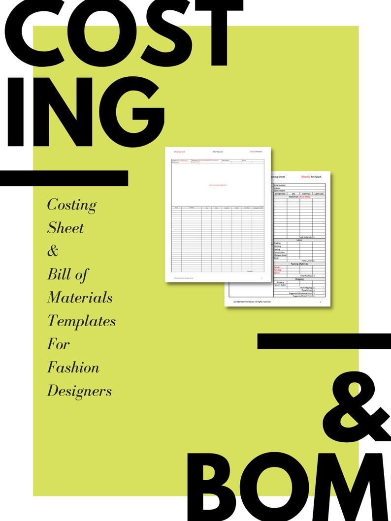 Excel Templates - Cost Sheet and Bill of Materials for Product Cost in ...