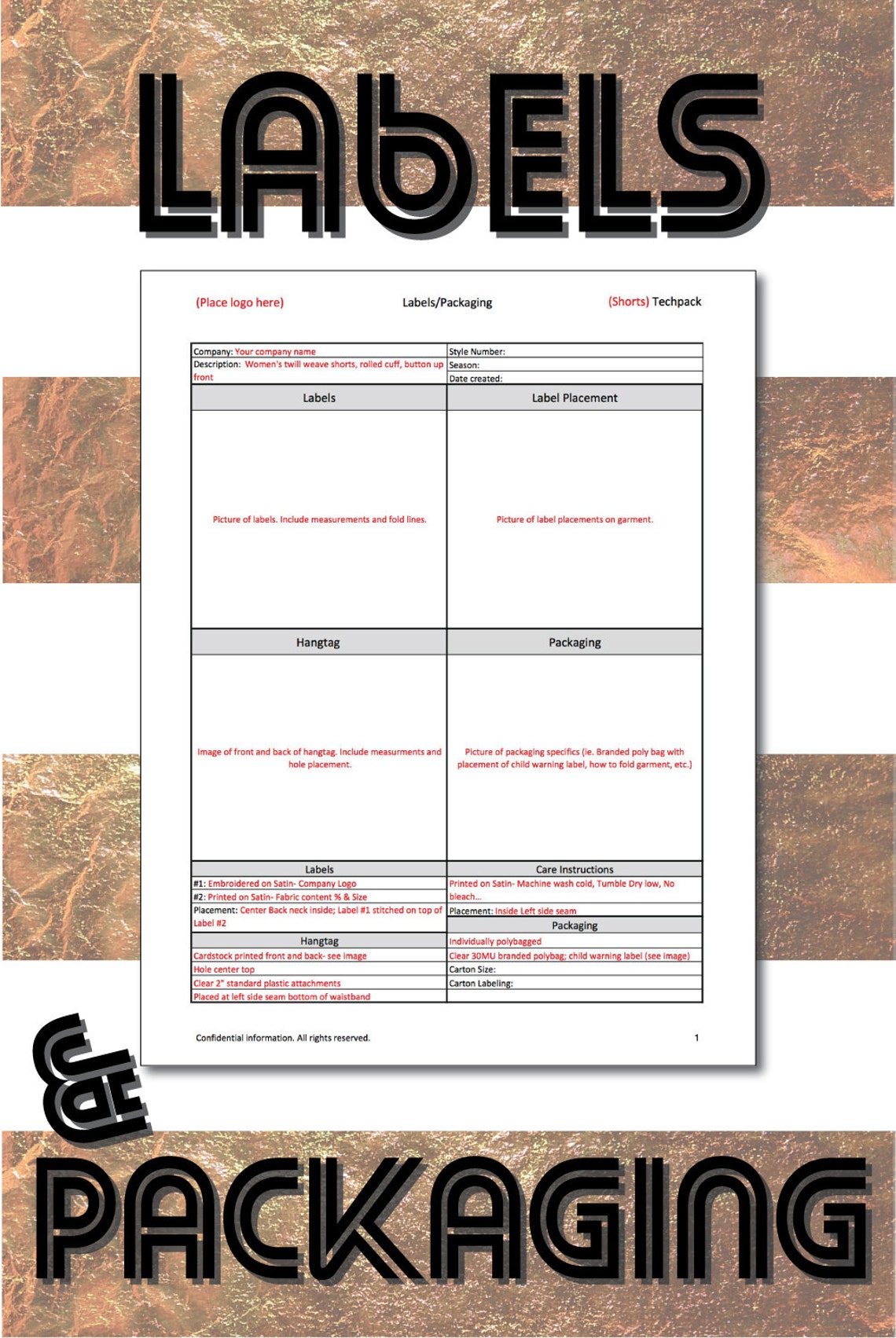 Tech Pack Template for Clothes Designer Product Packaging and | Etsy