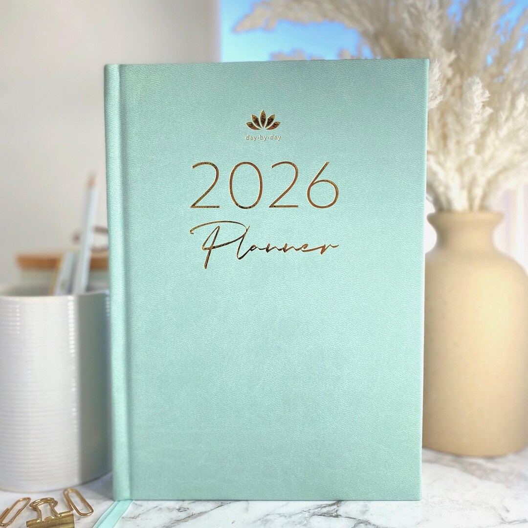 2026 Daily Planner A5 – Sage Green PU Leather, Gold Accents - Etsy