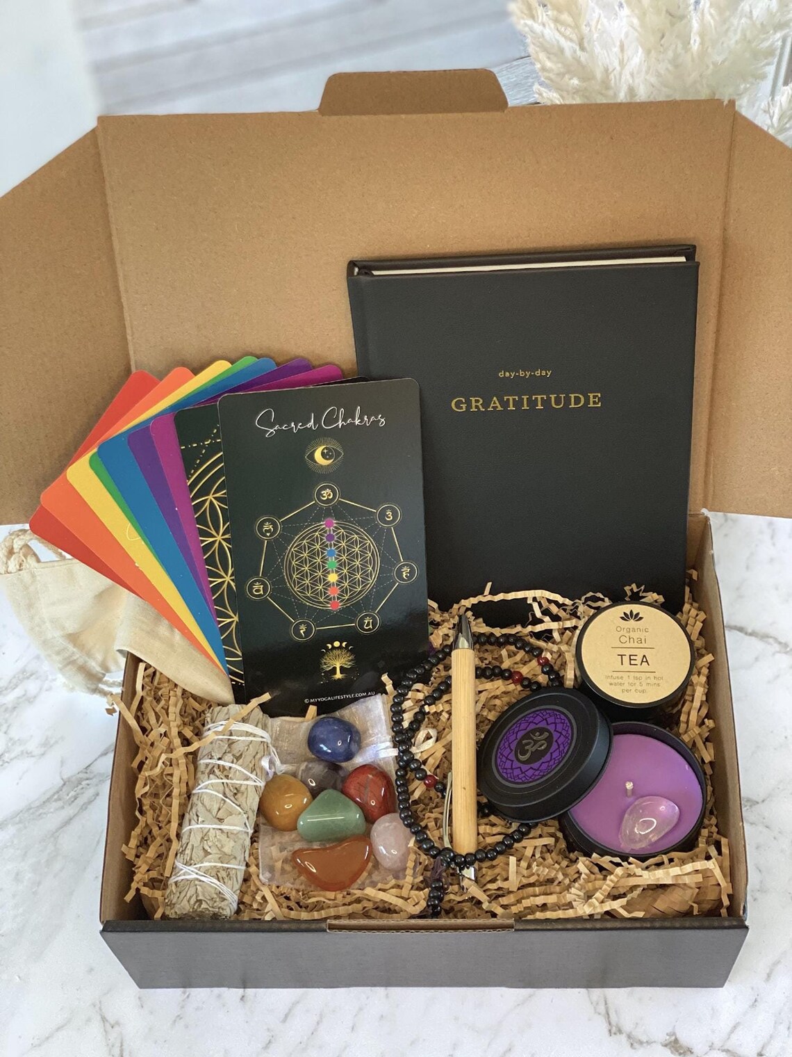 Chakra Balancing Gift Box | Crystals, Tea, Gratitude Journal - Etsy