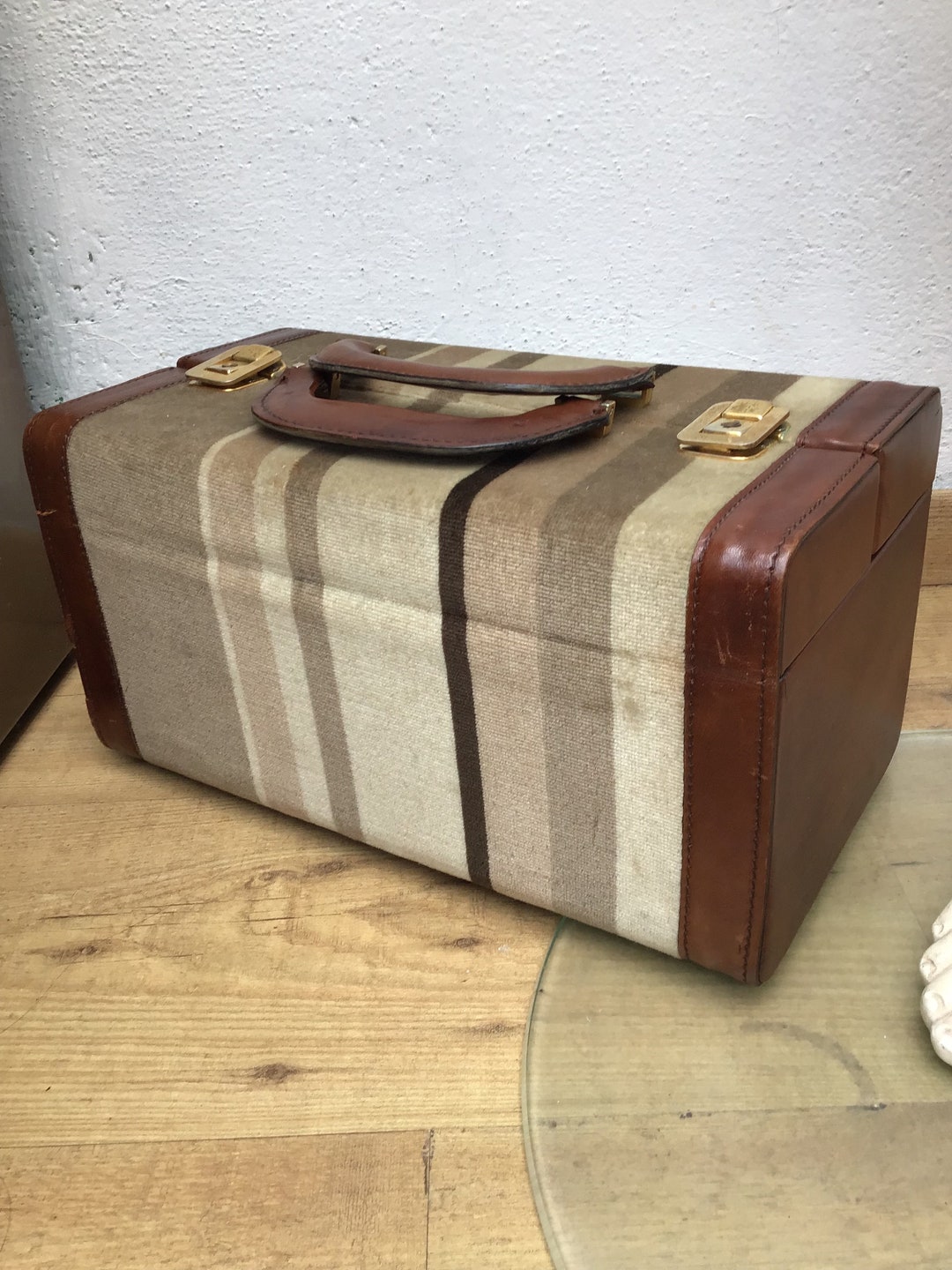 F/1 VINTAGE BEAUTY-CASE |velvet / Leather Make-up Case |fashion Brown ...