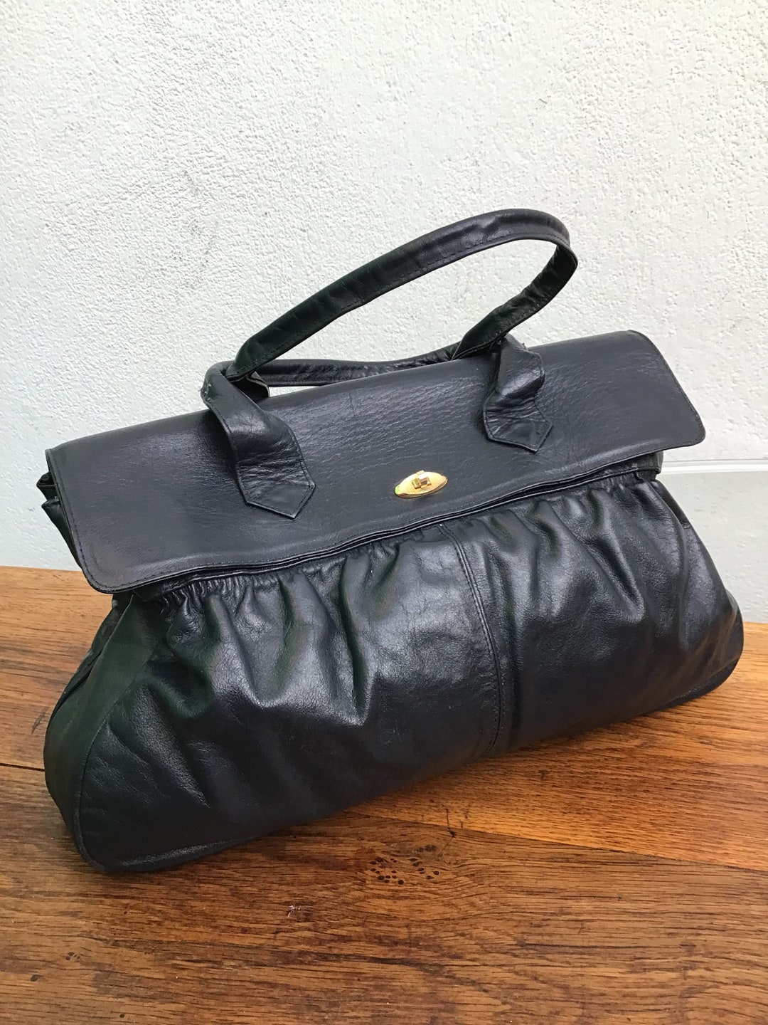 VINTAGE FLORENTINE CRAFTSMANSHIP Handbag | Navy Calfskin Handbag ...