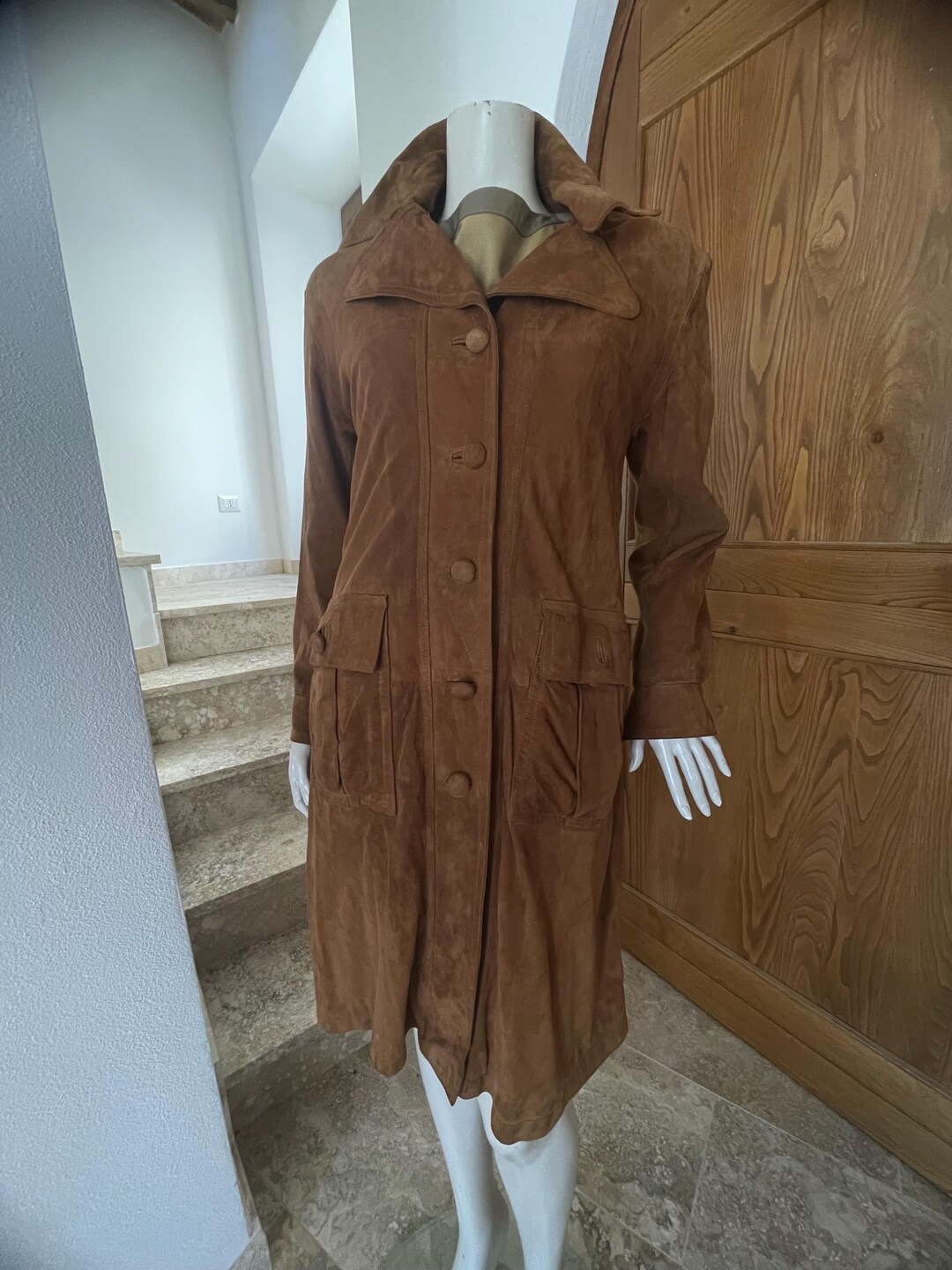 Vintage-long Suede Jacket |suede Jacket Brown Reindeer| Vintage Suede ...