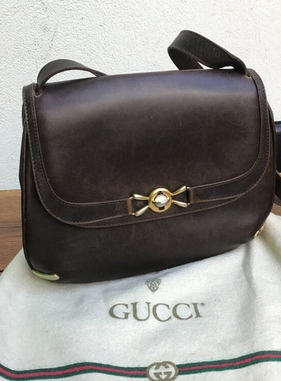 GUCCI RARE LEATHER Shoulderbag | Rare Vintage Gucci Shoulderbag | Brown Leather Gucci Bag ...