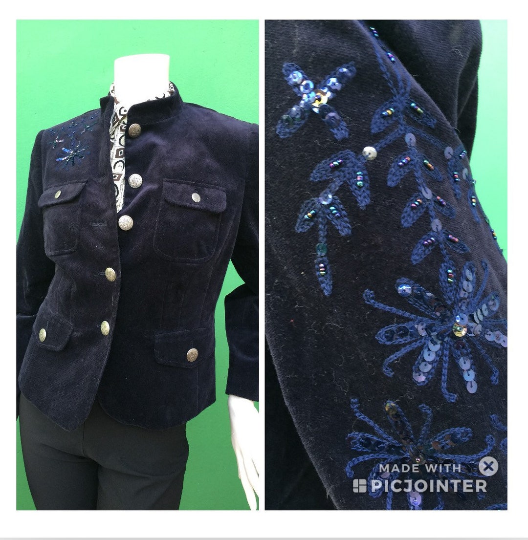 A/1 BLUE VELVET JACKET Vintage Velvet Jacket Embroidery Vintage Jacket ...