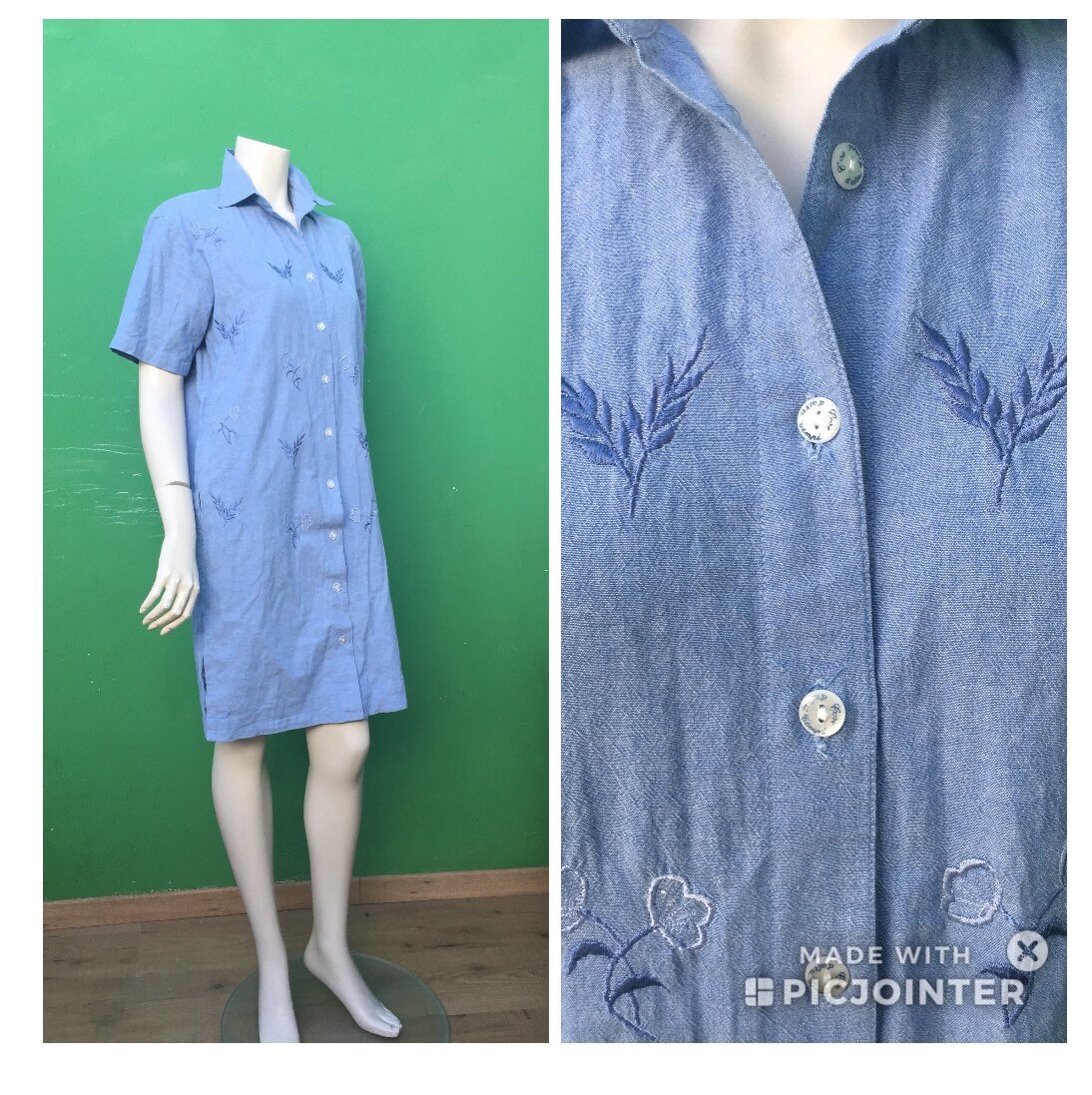 VINTAGE-BLUE JEANS Shirtdress | Fashion Embroidery Shirt Dress | 90s ...