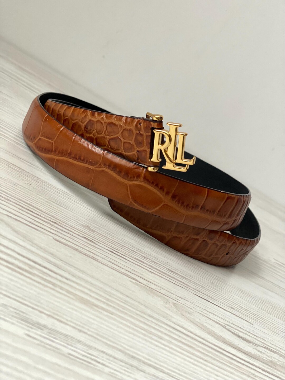 Lauren Ralph Lauren Ladies Croc-embossed Belt RLL Buckle Genuine ...