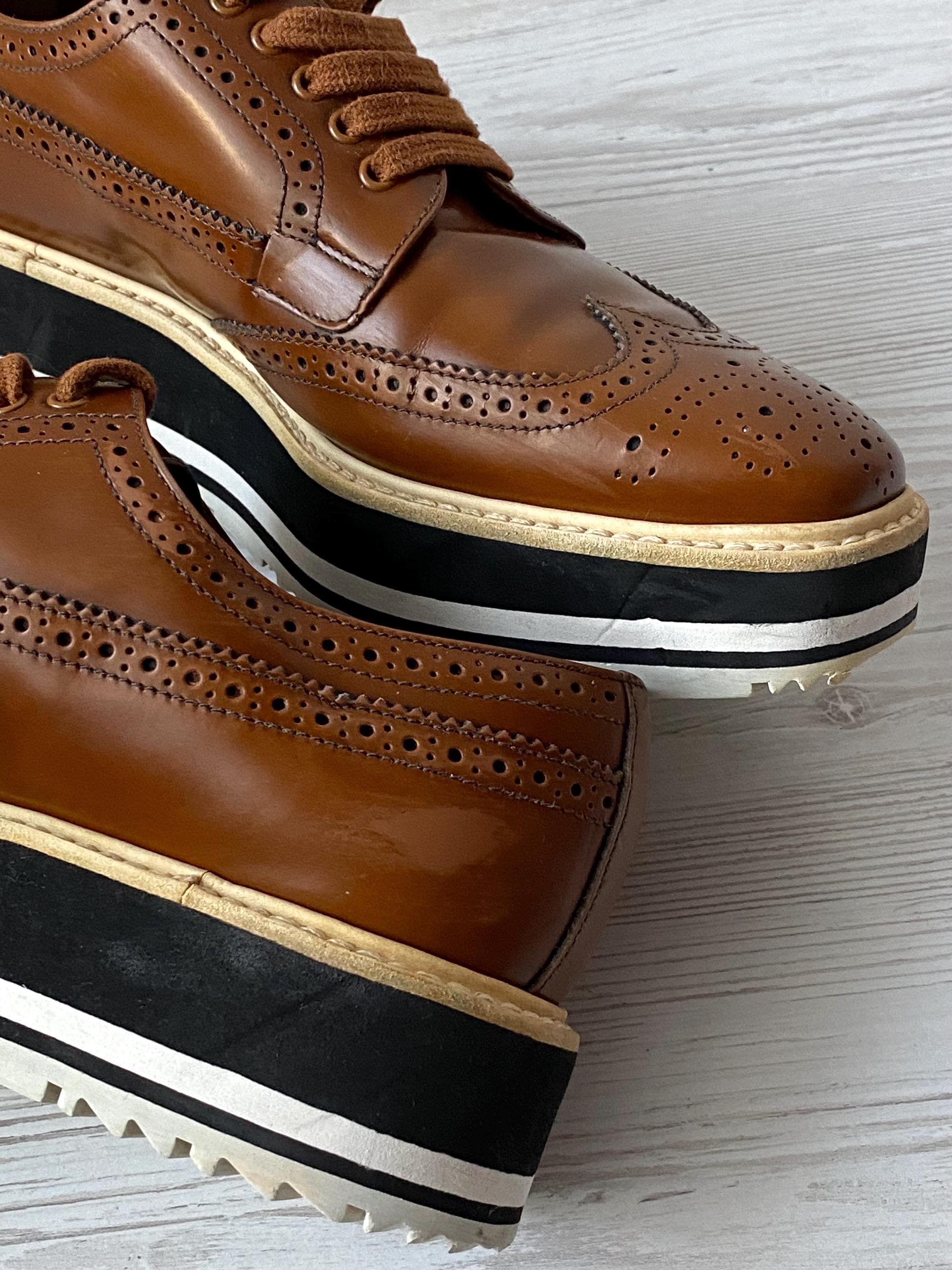 PRADA Brogue Genuine Leather Wingtip Platform Derby Sneakers Woman ...