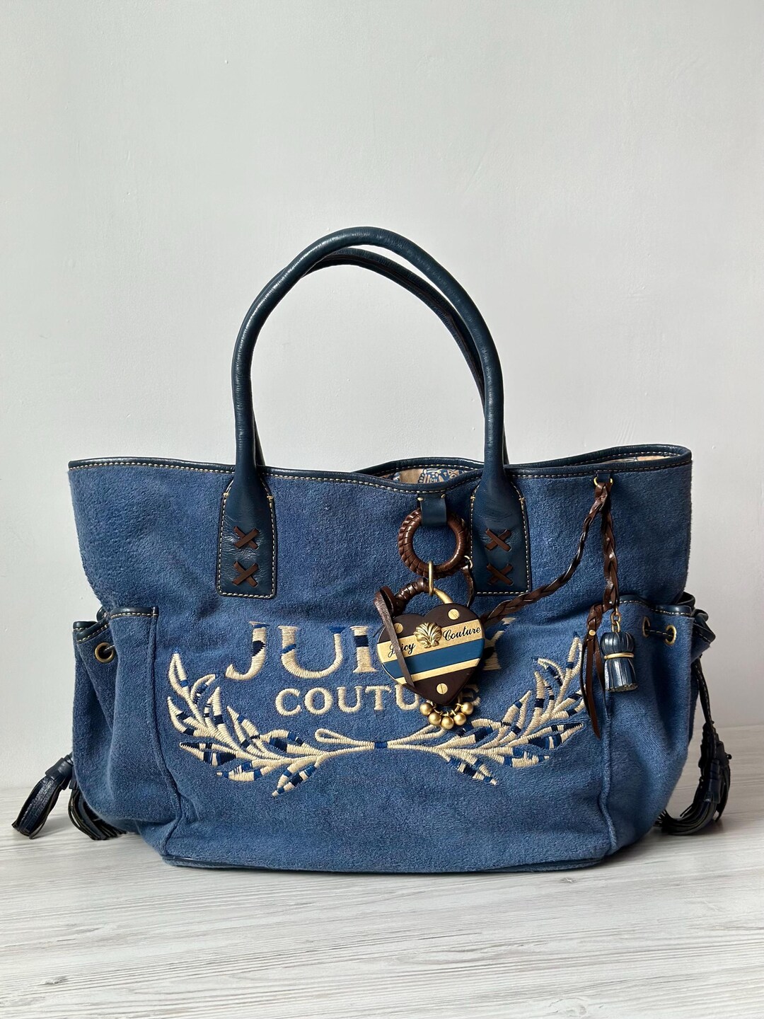 Juicy Couture Velour Y2K Large Handbag Blue Color Bag With Genuine ...